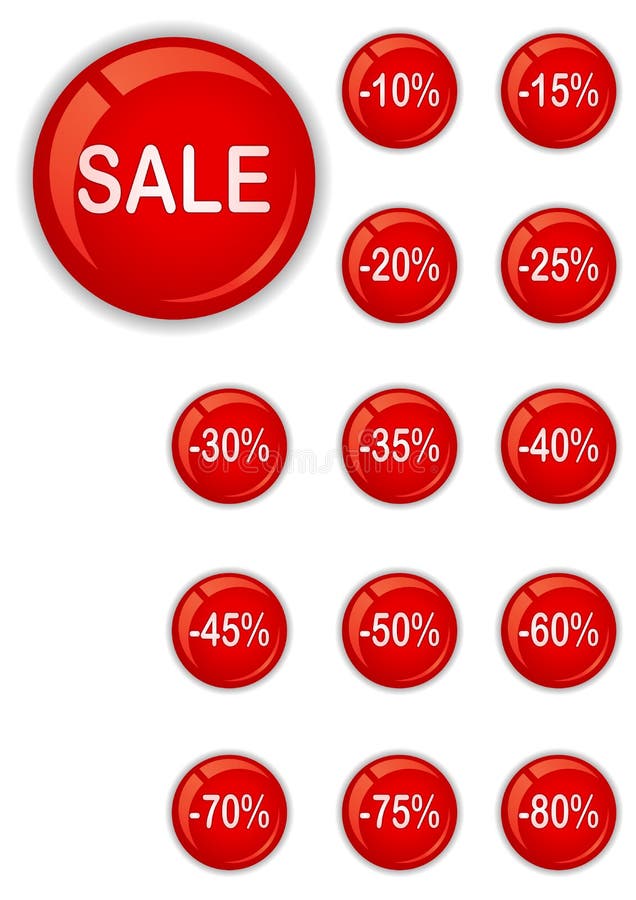 Set of Red Shiny Buttons on Sale Stock Vector - Illustration of ...