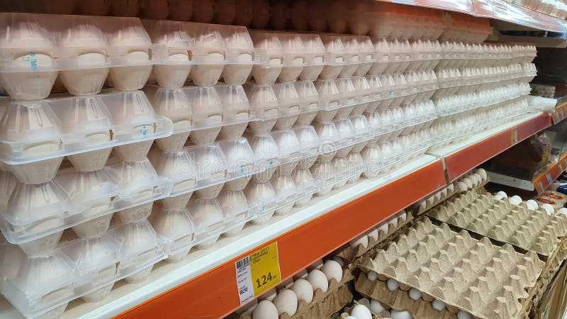 Sale of Chicken Eggs in Plastic and Paper Containers Stock Image ...
