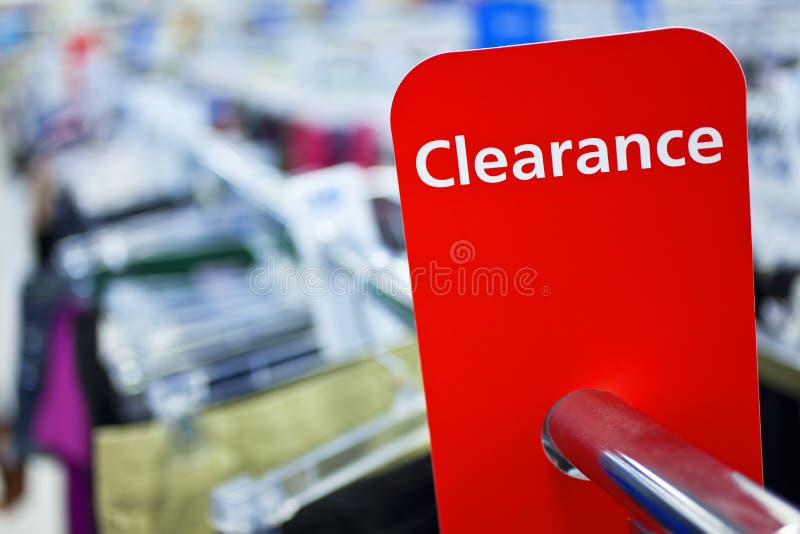 Sale Clearance Sign on Rail in Clothes Shop Stock Image - Image of sign ...