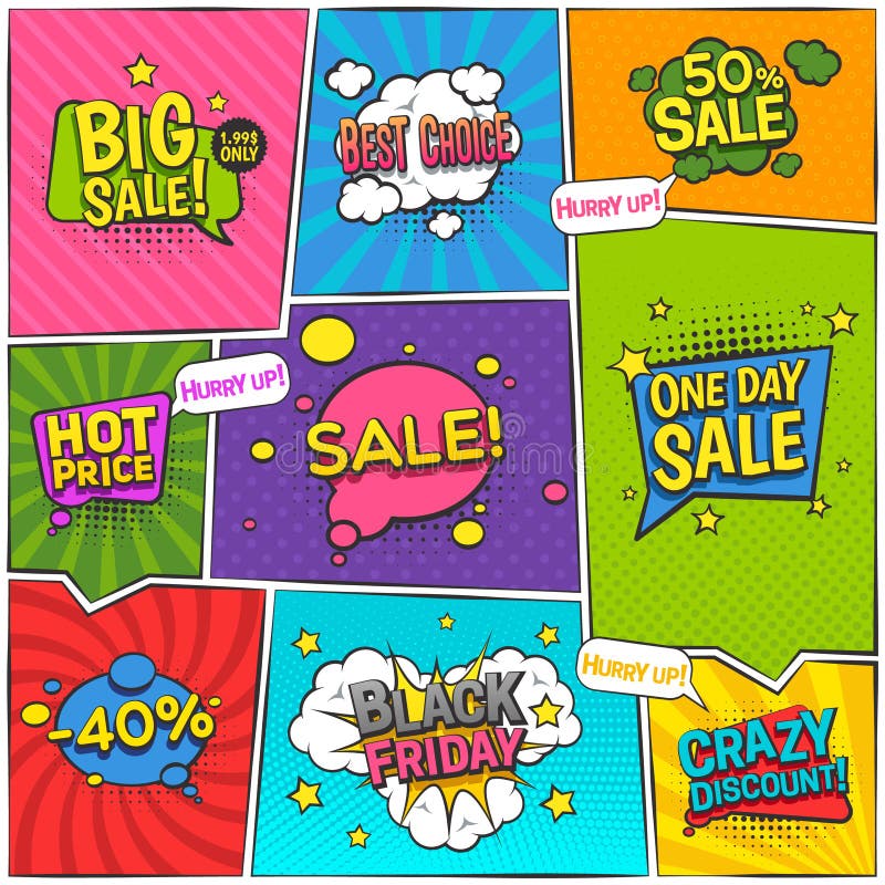 Sale Comic Page Design stock vector. Illustration of cart - 82926601