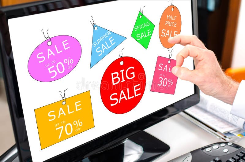 Sale Concept on a Computer Monitor Stock Photo - Image of monitor ...