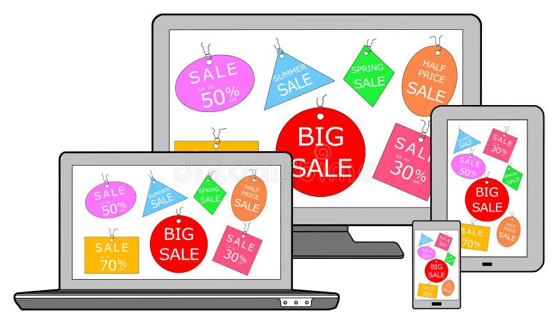 Sale Concept on a Laptop Screen Stock Illustration - Illustration of ...