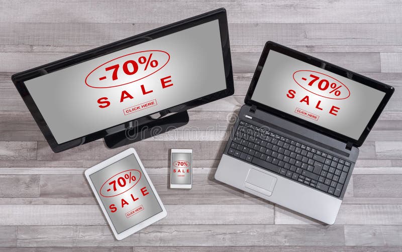 Sale Concept on Different Devices Stock Illustration - Illustration of ...