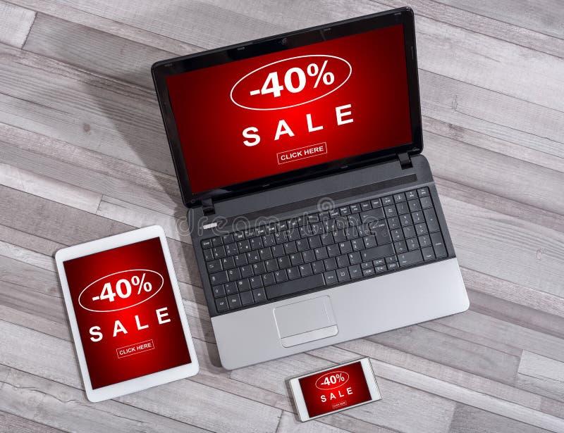 Sale Concept on a Laptop Screen Stock Illustration - Illustration of ...