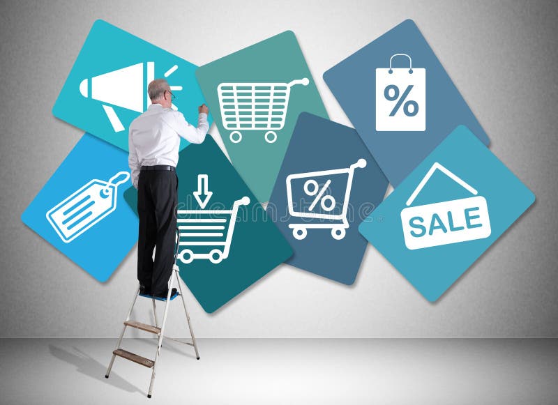 Sale Concept Drawn by a Man on a Ladder Stock Image - Image of seasonal ...