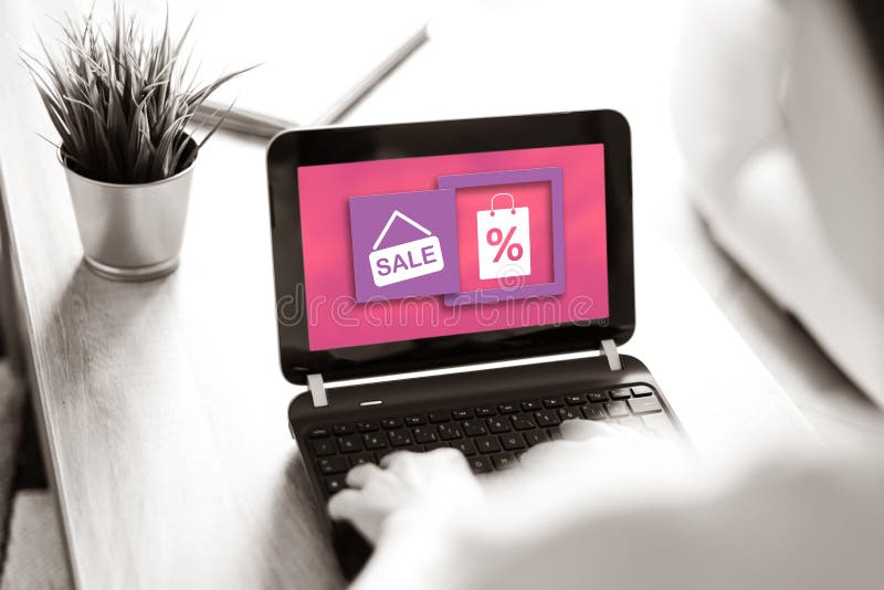Sale Concept on a Laptop Screen Stock Illustration - Illustration of ...