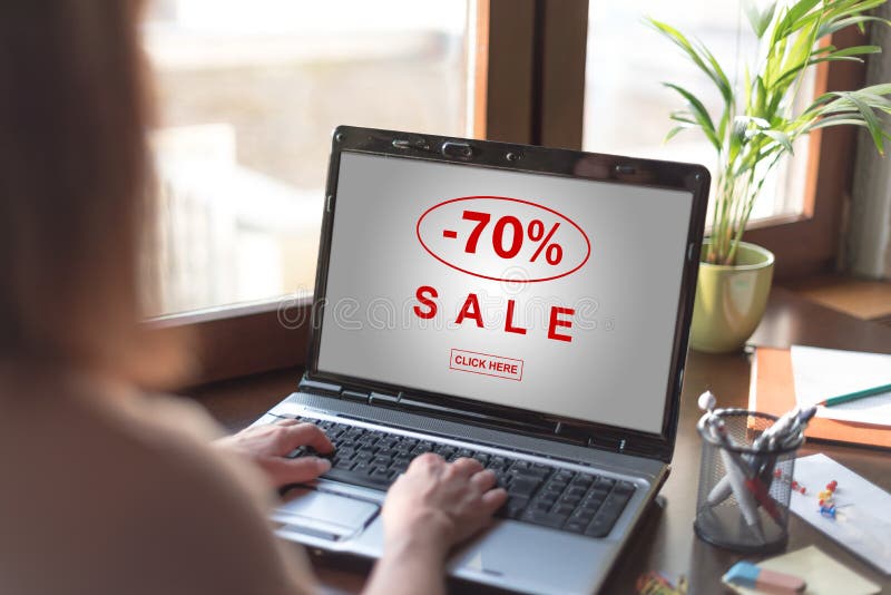 Sale Concept on a Laptop Screen Stock Photo - Image of store, online ...