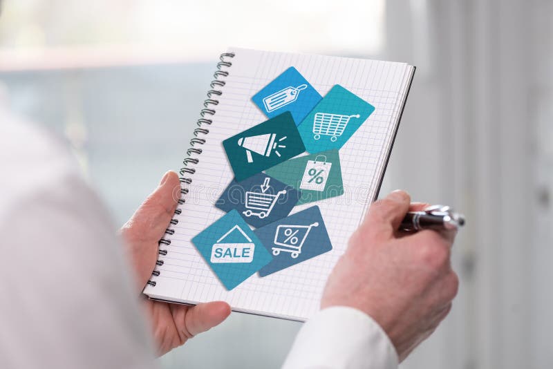 Sale concept on a notepad stock image. Image of design - 226396989