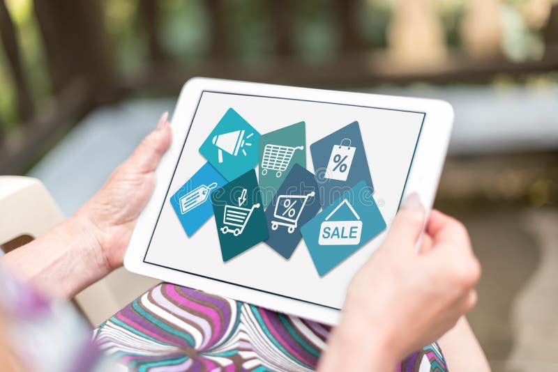 Sale concept on a tablet stock image. Image of sales - 199757383