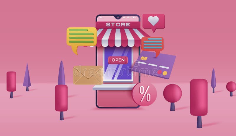 The Sale and Consumer Concept. Online Shopping with Smartphone. E-commerce Shopping Stock Vector ...