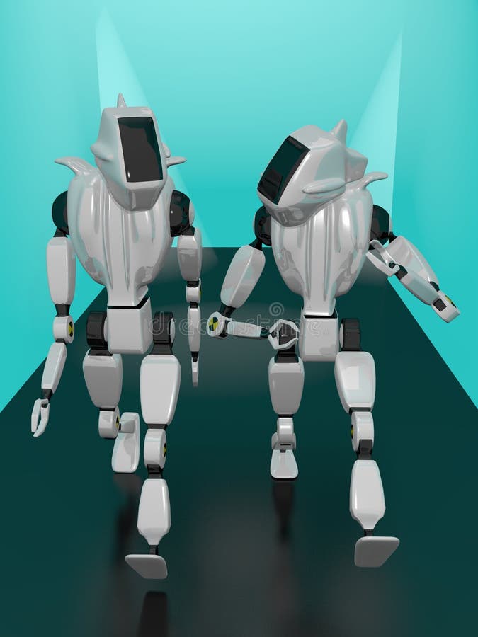 Kid Robots Going Back To School Illustration. Cartoon Schoolmates. Hand ...