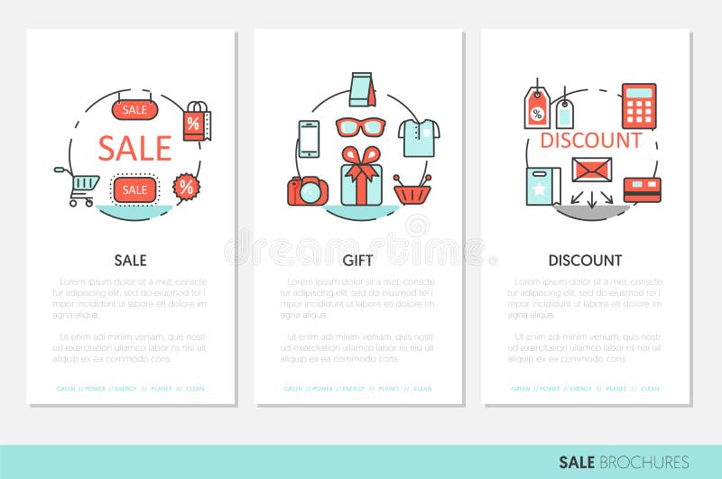 Sale Discount Business Brochure. Linear Thin Line Icons Set with ...