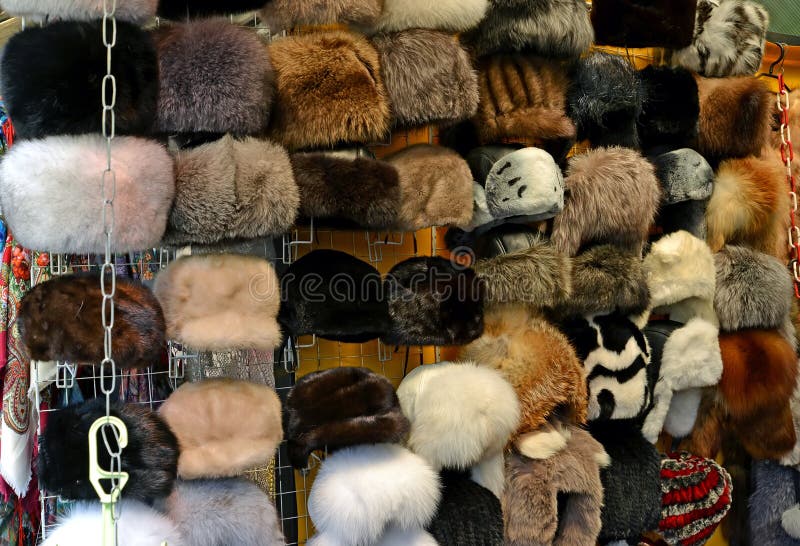 Sale of Fur Caps in the Market Stock Image - Image of business ...