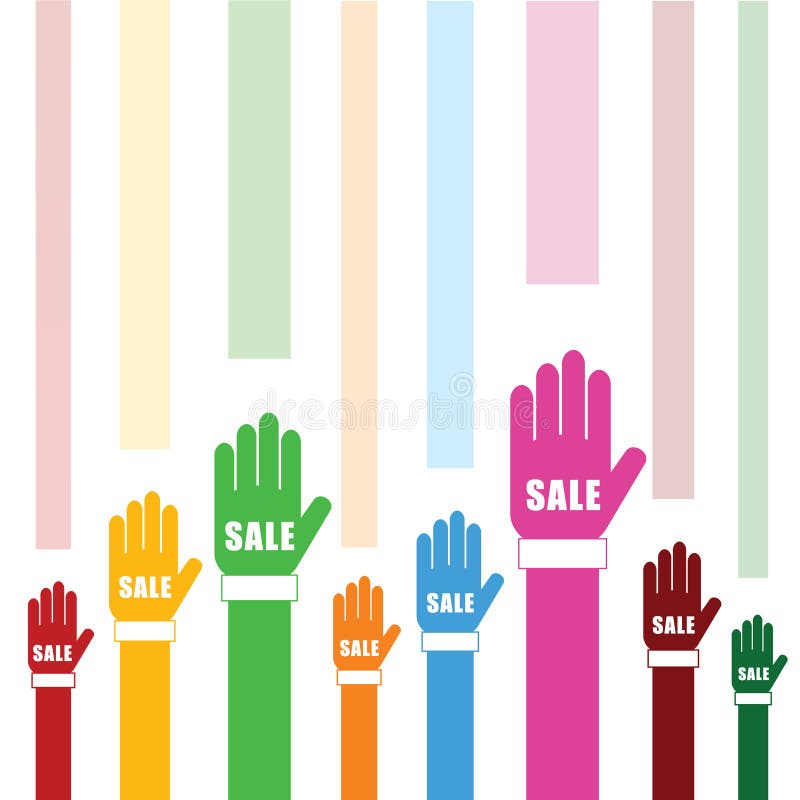Sale on Hands Set in Color Illustration Stock Vector - Illustration of ...