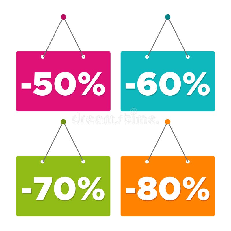Sale -50 , -60 , -70 & -80 Hanging Door Sign Stock Illustration ...