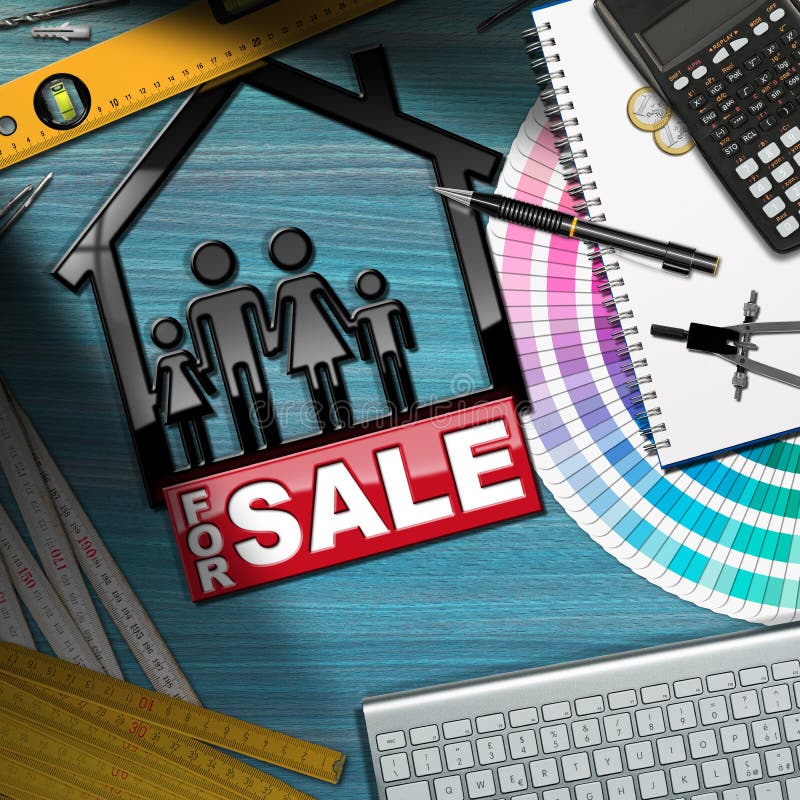 For Sale - House with a Family on a Desk Stock Image - Image of concept ...