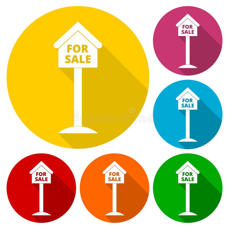 For Sale House Sign, Icons Set with Long Shadow Stock Vector ...