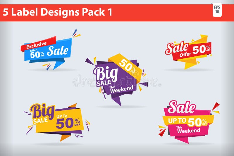 5 Sale Label Designs Banners, Stickers Pack 1 Stock Vector ...