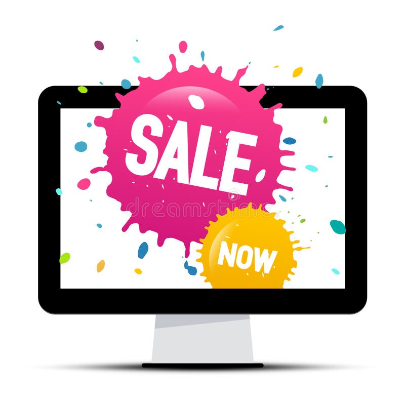 Sale Labels with Colorful Splashes on Computer Screen Stock Vector ...