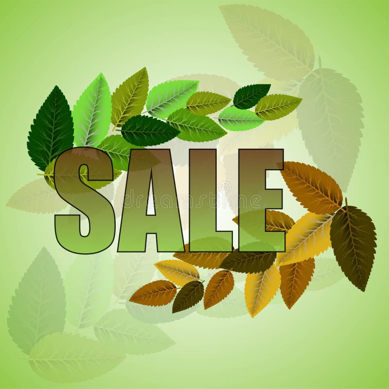 Sale with Leaves on Colorful Background. Green Leaves. Stock Vector ...