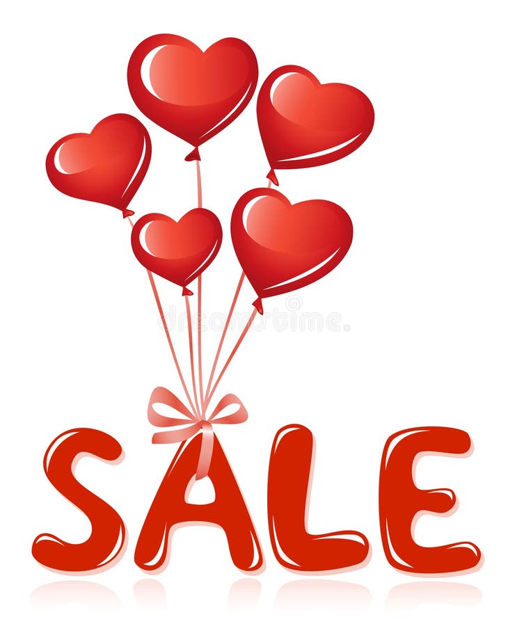 Sale Message with Heart Balloons Stock Vector - Illustration of card ...