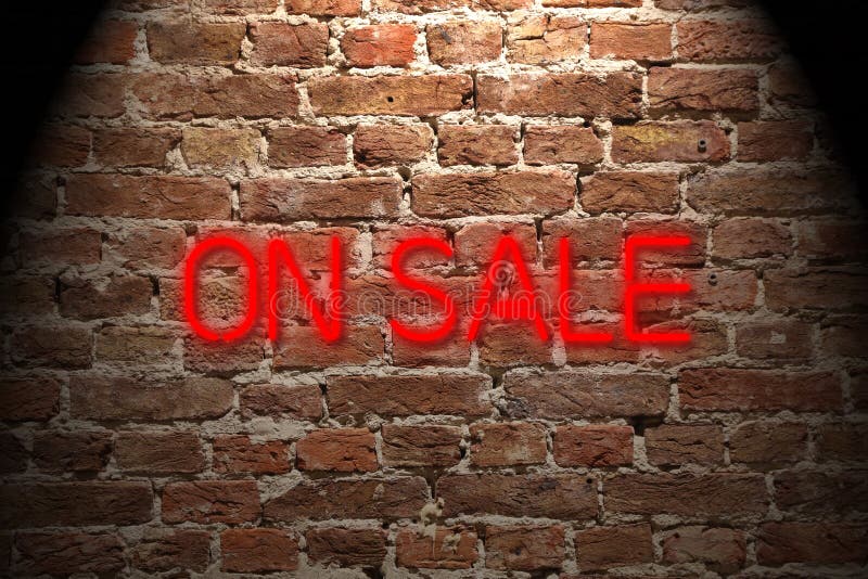 On Sale Neon Sign on Brick Wall Stock Image - Image of night, shopping ...
