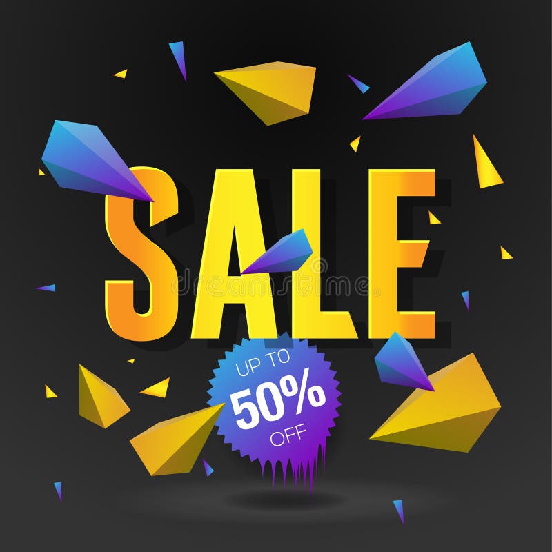 Sale 50 Off Poster with Abstract Triangle Elements, Black Background ...