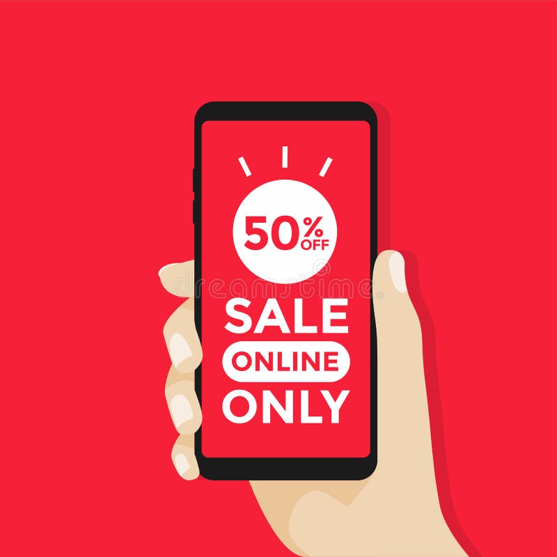 Sale Online only on Mobile in Hand. Stock Vector - Illustration of ...