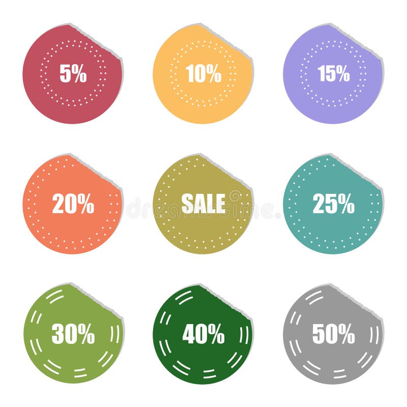 Sale and Percentage Tear Sticker Label Set Stock Vector - Illustration ...