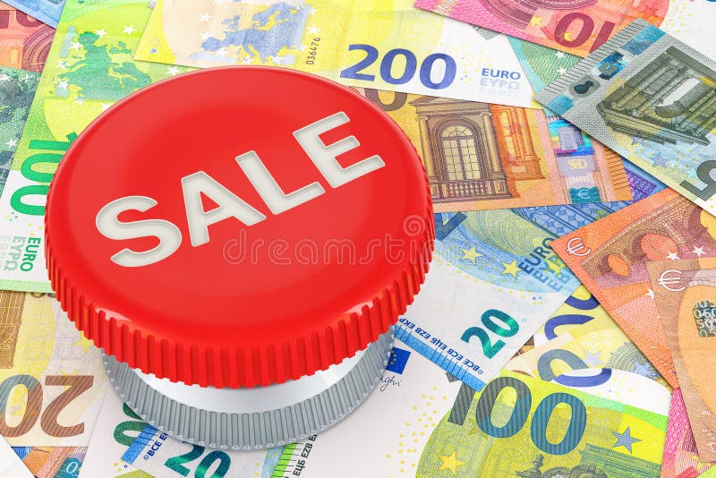 Sale Red Button on the Euro Background, 3D Rendering Stock Illustration ...