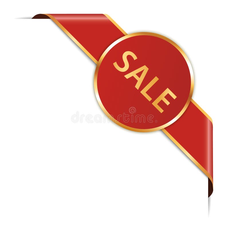 Red Colored Corner Ribbon Banner with Gold Colored Frame on White ...