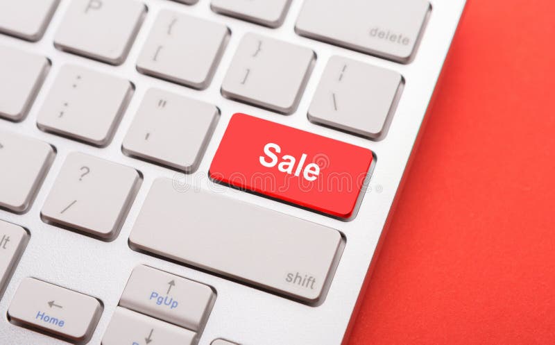 Sale Red Key on Laptop Computer Keyboard Stock Image - Image of enter ...