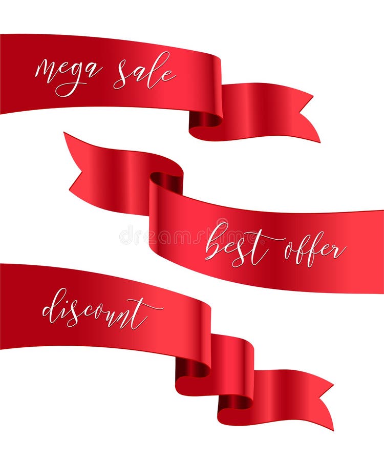 Sale Red Ribbons Isolated on White Background. Vector Illustration ...