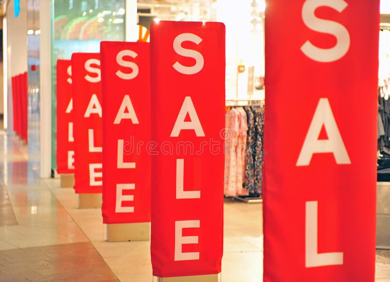 Sale red signs at store stock image. Image of signs - 120282141
