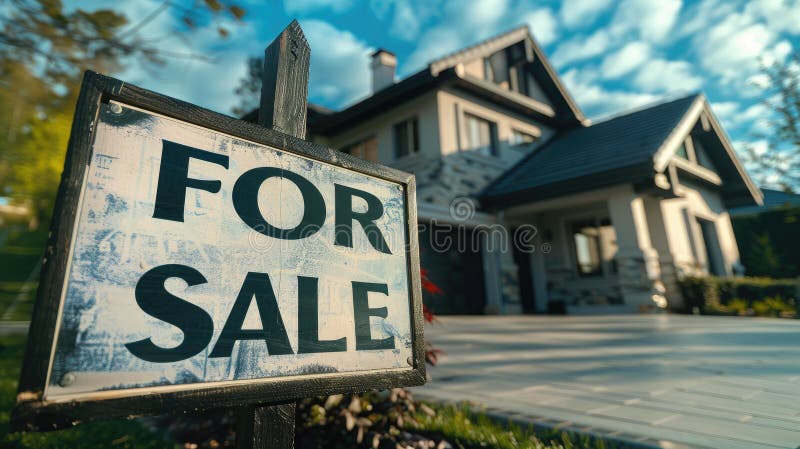 For Sale Sign in Front of House Stock Illustration - Illustration of ...