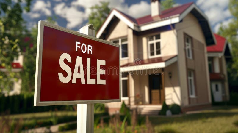 For Sale Sign in Front of a House Stock Illustration - Illustration of ...
