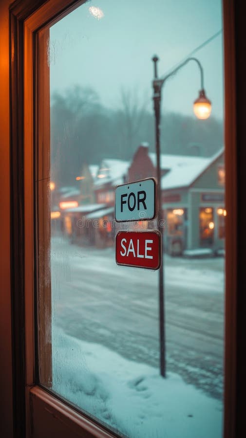 For Sale Sign Hanging in Window of Empty Storefront Stock Illustration ...