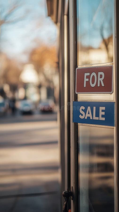 For Sale Sign Hanging in Window of Empty Storefront Stock Illustration ...