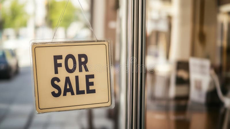 For Sale Sign Hanging in Window of Empty Storefront Stock Illustration ...