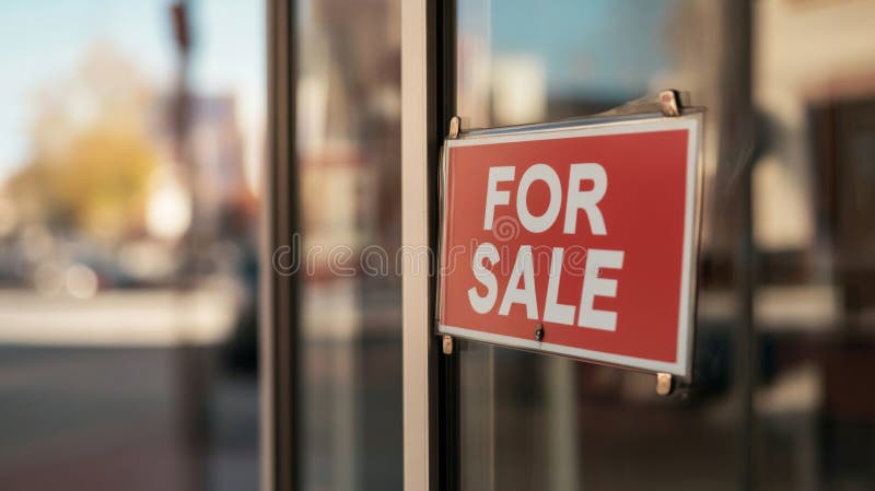 For Sale Sign Hanging in Window of Empty Storefront Stock Illustration ...