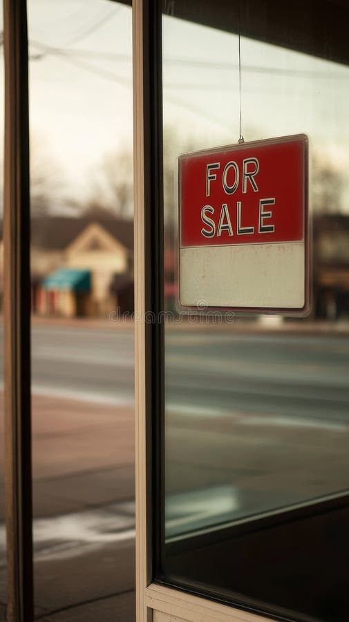 For Sale Sign Hanging in Window of Empty Storefront Stock Illustration ...