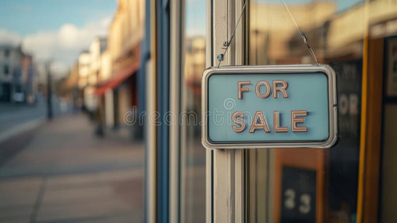 For Sale Sign Hanging in Window of Empty Storefront Stock Illustration ...