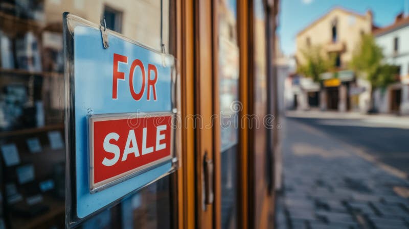 For Sale Sign Hanging in Window of Empty Storefront Stock Illustration ...