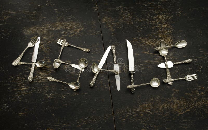For Sale Sign Made of Sterling Silver Flatware Stock Photo - Image of ...