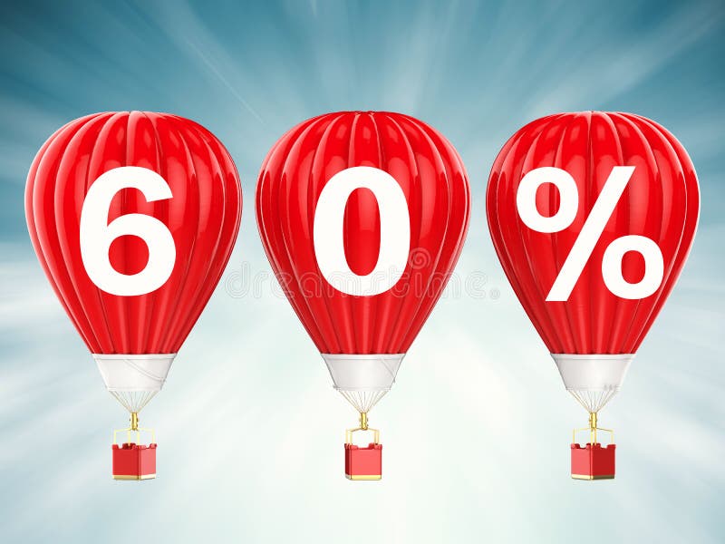 60 Sale Sign on Red Hot Air Balloons Stock Illustration - Illustration ...