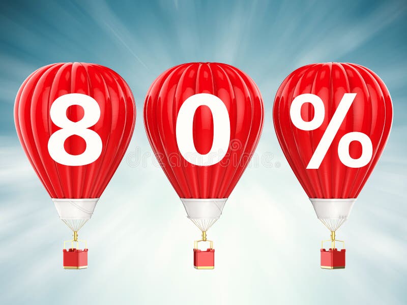 80 Sale Sign on Red Hot Air Balloons Stock Illustration - Illustration ...
