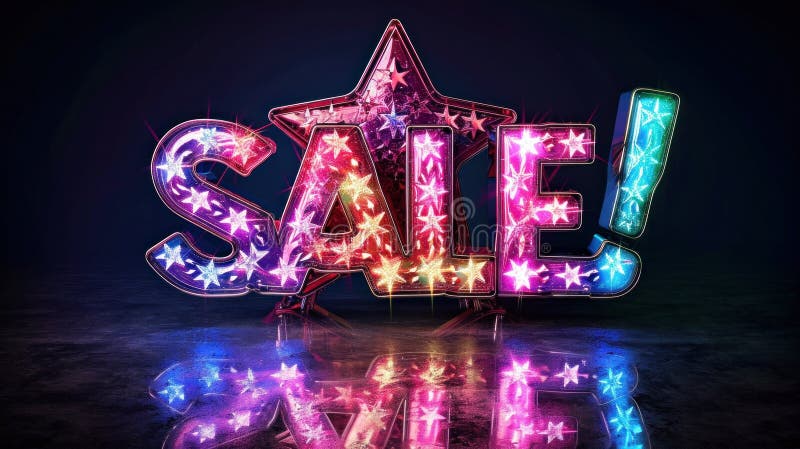 A Sale Sign with a Star and Neon Lights on it, AI Stock Illustration ...