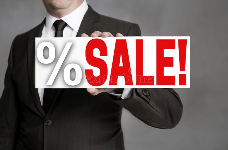 Sale Signboard is Held by Businessman Stock Image - Image of ...