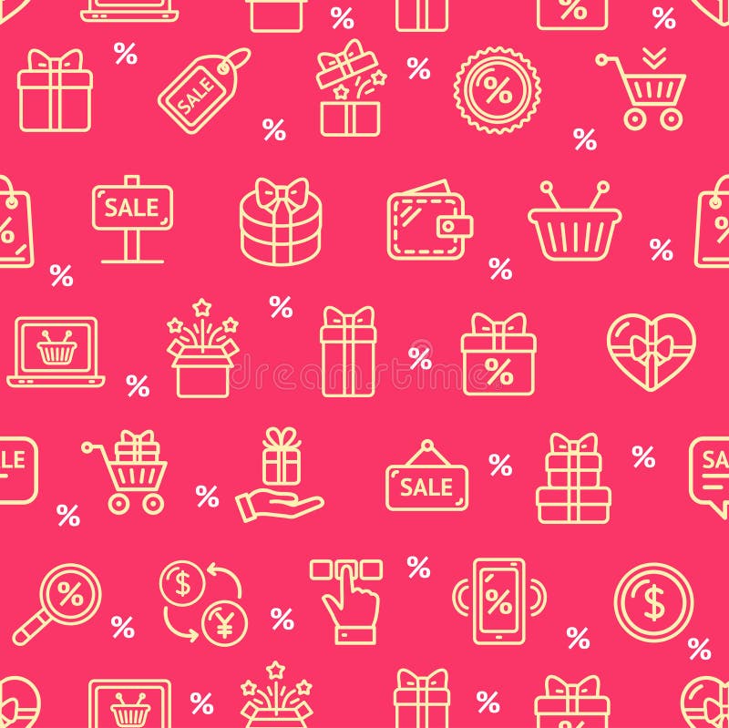 Sale Signs Seamless Pattern Background on a Red. Vector Stock Vector ...