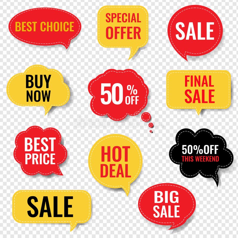 Sale Speech Bubble Set Isolated Transparent Background Stock Vector ...